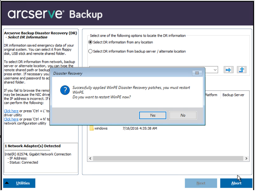 P00003641 | Arcserve Backup 19.0 | Disaster Recovery fails to read the ...
